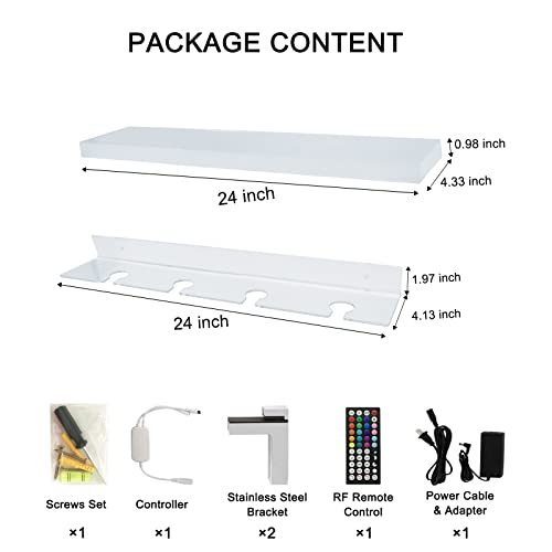 MESAILUP LED Liquor Bottle Display Shelf 24 inch Acrylic Floating Wall Mounted Wine Racks with 4 Stem Glass Holder for Home Commercial Led Bar Lighting Display Shelves with Remote Control