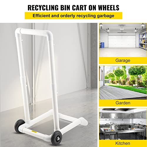 VEVOR Plastic Recycling Cart, 22.8" x 15.7" Hook-Type Moving Bin Cart with 2 Wheels, Easy Assembly & Weatherproof Well-Built Recycle Cart, for Simple Recycle Bin and Caddy, White