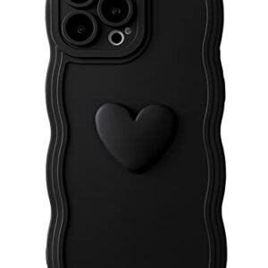 Qokey iPhone 13 Pro Max Case (6.7" 2021) - Cute 3D Love Heart Frame, Full Protection, Soft TPU Shockproof Cover, Women & Girls, Black