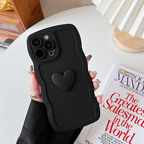 Qokey iPhone 13 Pro Max Case (6.7" 2021) - Cute 3D Love Heart Frame, Full Protection, Soft TPU Shockproof Cover, Women & Girls, Black