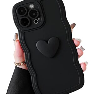 Qokey iPhone 13 Pro Max Case (6.7" 2021) - Cute 3D Love Heart Frame, Full Protection, Soft TPU Shockproof Cover, Women & Girls, Black