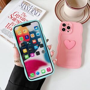 Qokey iPhone 13 Pro Max Case (6.7" 2021) - Cute 3D Love Heart Frame, Full Protection, Soft TPU Shockproof Cover, Women & Girls, Black