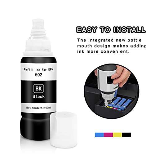 KSUMEI T502 Ink Refill Bottles Compatible with EcoTank Printers ET-2760 ET-4760 ET-3710 ET-3760 ET-2700 ET-2750 ET-3700 ET-3750(Black, Cyan, Magenta, Yellow)