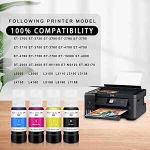 KSUMEI T502 Ink Refill Bottles Compatible with EcoTank Printers ET-2760 ET-4760 ET-3710 ET-3760 ET-2700 ET-2750 ET-3700 ET-3750(Black, Cyan, Magenta, Yellow)