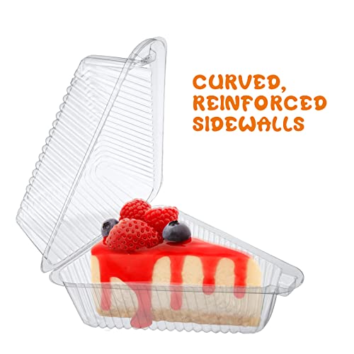 200 Pcs Transparent Cake Slice Containers Plastic Containers with Lids 5“ Clear Medium Hinged Lid Cheesecake Pie Container Disposable to Go Box Food Containers for Take Out Packaging