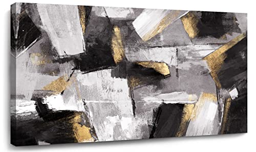 TIDOES Wall Pictures for Living Room Decor Abstract Canvas Wall Art Black Art Wall Decor Neutral Gold Wall Decorations for Office Home Decor 20"x40"