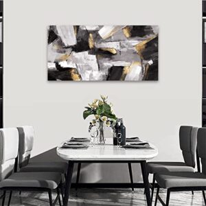 TIDOES Wall Pictures for Living Room Decor Abstract Canvas Wall Art Black Art Wall Decor Neutral Gold Wall Decorations for Office Home Decor 20"x40"