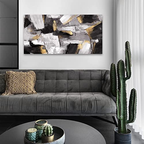 TIDOES Wall Pictures for Living Room Decor Abstract Canvas Wall Art Black Art Wall Decor Neutral Gold Wall Decorations for Office Home Decor 20"x40"