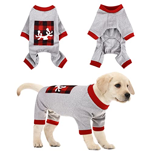 Dog Pajama Soft Dog Onesie Stretchy Pjs Pet Clothes Cat Shirt Outfit for Christmas Eve Costume Pocket Reindeer Pattern