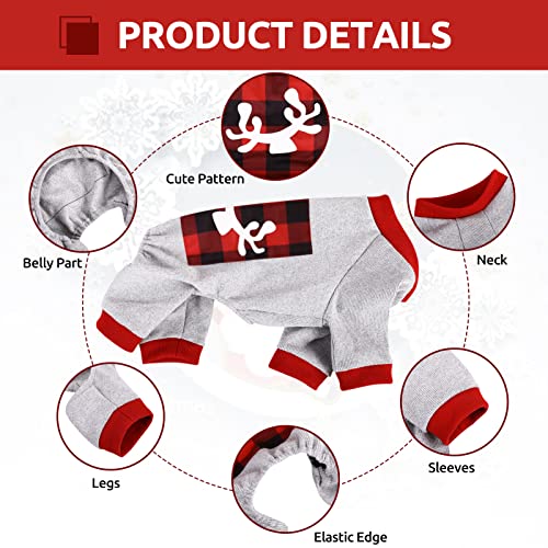 Dog Pajama Soft Dog Onesie Stretchy Pjs Pet Clothes Cat Shirt Outfit for Christmas Eve Costume Pocket Reindeer Pattern