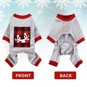 Dog Pajama Soft Dog Onesie Stretchy Pjs Pet Clothes Cat Shirt Outfit for Christmas Eve Costume Pocket Reindeer Pattern