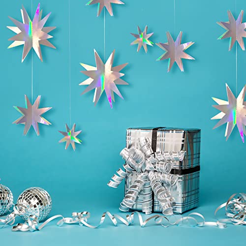 3D Star Disco Iridescent Silver Party Decorations Snowflake Garland, UNIIDECO Groovy Dance Euphoria Prom Party Twinkle Stars Decor, Iradescent Ceiling Hanging Bachelorette Graduation Supplies