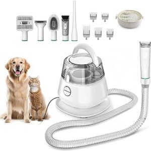 inse pet grooming vacuum, dog grooming vacuum & dog grooming kit suction 99% pet hair, large dust cup pet hair vacuum with clipper for dogs, 5 pet grooming tools for shedding pet hair