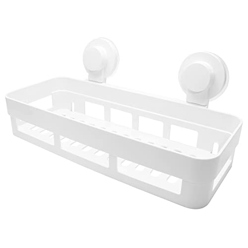 suiwotin Shower Caddy Suction Cup, Vacuum Adhesive Bathroom Shower Shelf, Drill-Free Removable Shower Storage Organizer, Waterproof Shower Basket for Kitchen (White)