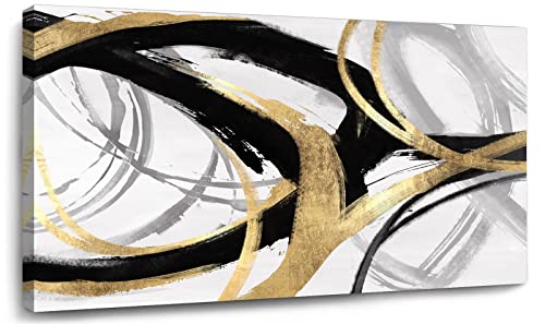 TIDOES Abstract Wall Art for Living Room - Large Wall Decor -Black Canvas Art - Oil Painting Pictures for Wall Home Decor 20"x40"