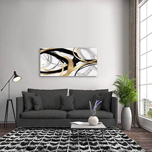 TIDOES Abstract Wall Art for Living Room - Large Wall Decor -Black Canvas Art - Oil Painting Pictures for Wall Home Decor 20"x40"