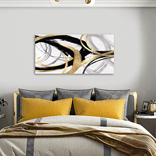 TIDOES Abstract Wall Art for Living Room - Large Wall Decor -Black Canvas Art - Oil Painting Pictures for Wall Home Decor 20"x40"