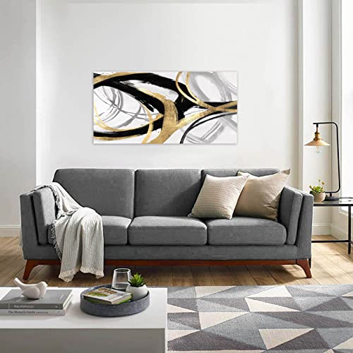 TIDOES Abstract Wall Art for Living Room - Large Wall Decor -Black Canvas Art - Oil Painting Pictures for Wall Home Decor 20"x40"