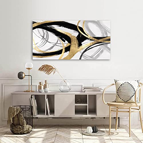 TIDOES Abstract Wall Art for Living Room - Large Wall Decor -Black Canvas Art - Oil Painting Pictures for Wall Home Decor 20"x40"