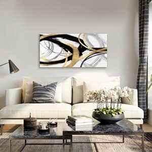 TIDOES Abstract Wall Art for Living Room - Large Wall Decor -Black Canvas Art - Oil Painting Pictures for Wall Home Decor 20"x40"