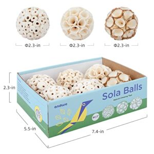 andwe Bird Toy Sola Balls - Natural Soft Chew Shredding & Foraging Toy for Cockatiel Conure Quaker Parrot Budgie Parakeet Rabbit Bunny Guinea Pig Chinchilla (Style 2 (Pack of 6))