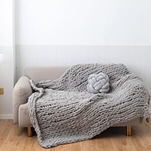 Chunky Knit Blanket Soft Chenille Yarn Knitted Throw Blanket 50"X60" Handmade Cable Warm Thick Giant Blanket for Couch Bed Trips (Light Grey, Throw 50"X60")