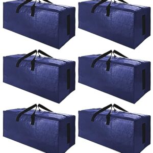 SWEET DOLPHIN 6 Pack Extra Large Moving Bags with Strong Zippers & Carrying Handles, Heavy Duty Storage Tote for Space Saving Moving Storage, Fold Flat, Alternative to Moving Box (Navy Blue)