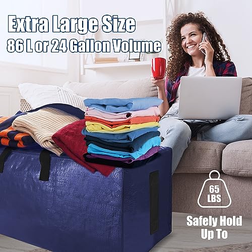 SWEET DOLPHIN 6 Pack Extra Large Moving Bags with Strong Zippers & Carrying Handles, Heavy Duty Storage Tote for Space Saving Moving Storage, Fold Flat, Alternative to Moving Box (Navy Blue)