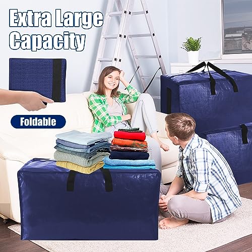 SWEET DOLPHIN 6 Pack Extra Large Moving Bags with Strong Zippers & Carrying Handles, Heavy Duty Storage Tote for Space Saving Moving Storage, Fold Flat, Alternative to Moving Box (Navy Blue)