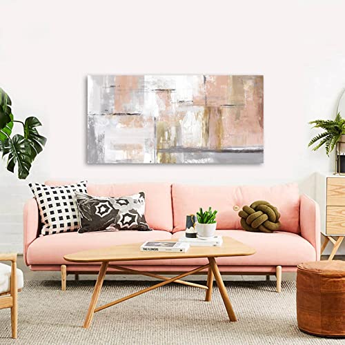 TIDOES Abstract Wall Art for Girls Pink Wall Art for Living Room Gold Wall Decor Large Canvas Prints Painting Pictures for Wall Ready to Hang 20"x40"