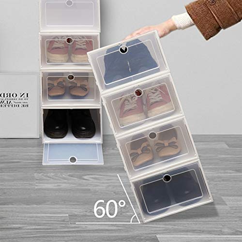 24pcs Shoe Storage Box Foldable Storage Plastic Clear Home Organizer Stackable Shoe Organizer Boxes, Clear Plastic Shoe Organizer for Closet, Easy Assembly Space Saving Foldable Shoe Holder Containers Bins