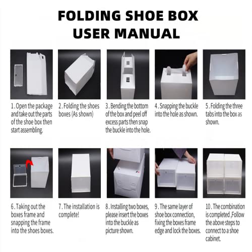 24pcs Shoe Storage Box Foldable Storage Plastic Clear Home Organizer Stackable Shoe Organizer Boxes, Clear Plastic Shoe Organizer for Closet, Easy Assembly Space Saving Foldable Shoe Holder Containers Bins