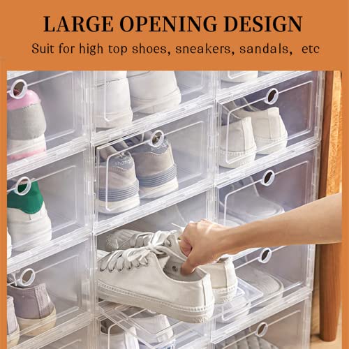 24pcs Shoe Storage Box Foldable Storage Plastic Clear Home Organizer Stackable Shoe Organizer Boxes, Clear Plastic Shoe Organizer for Closet, Easy Assembly Space Saving Foldable Shoe Holder Containers Bins