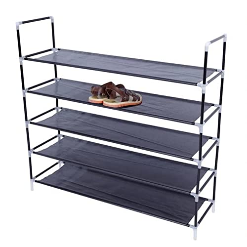 5 Tiers Non-Woven Fabric Shoe Rack with Handle Black