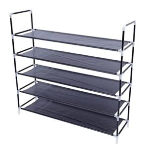 5 Tiers Non-Woven Fabric Shoe Rack with Handle Black