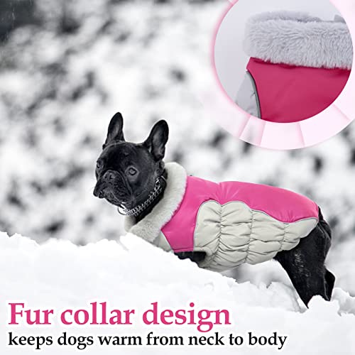 MKubwaa Polar Fleece Dog Jacket, Reflective Dog Cold Weather Coat Vest for Small Medium Dogs, Winter Waterproof Puppy Clothes with Fur Collars, Comfortable Thicken Pet Winter Apparel(Red-XL)