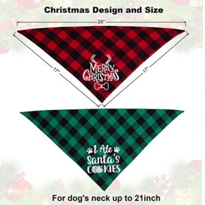 PTDECOR 2 Pack Christmas Dog Bandanas Red Green Plaid Dog Scarf Bibs Kerchief Set Merry Christmas Dog Costume Accessories Bandanas for Small Medium Large Dogs Pets