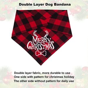 PTDECOR 2 Pack Christmas Dog Bandanas Red Green Plaid Dog Scarf Bibs Kerchief Set Merry Christmas Dog Costume Accessories Bandanas for Small Medium Large Dogs Pets