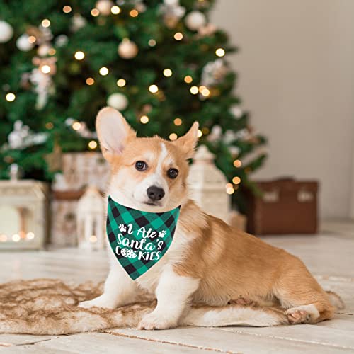 PTDECOR 2 Pack Christmas Dog Bandanas Red Green Plaid Dog Scarf Bibs Kerchief Set Merry Christmas Dog Costume Accessories Bandanas for Small Medium Large Dogs Pets