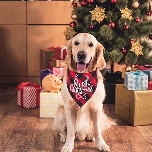 PTDECOR 2 Pack Christmas Dog Bandanas Red Green Plaid Dog Scarf Bibs Kerchief Set Merry Christmas Dog Costume Accessories Bandanas for Small Medium Large Dogs Pets