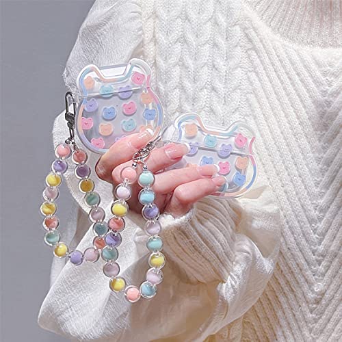 Cute AirPod Pro Cases Korea Funny 3D Bear Design with Coloful Round Bead Bracelet Clear Soft Protective Cover Compatiable with AirPods Pro for Women and Girls