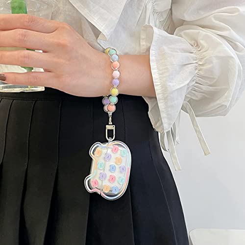 Cute AirPod Pro Cases Korea Funny 3D Bear Design with Coloful Round Bead Bracelet Clear Soft Protective Cover Compatiable with AirPods Pro for Women and Girls