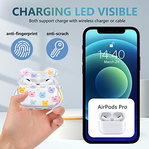 Cute AirPod Pro Cases Korea Funny 3D Bear Design with Coloful Round Bead Bracelet Clear Soft Protective Cover Compatiable with AirPods Pro for Women and Girls