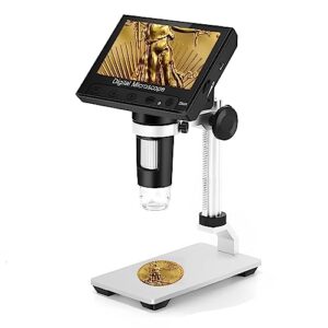 ninyoon dm4 digital microscope with 4.3inch lcd screen, 50-1000x coin microscope for error coins, usb magnifier micro scope with high stand 8 adjustable led lights for windows pc view