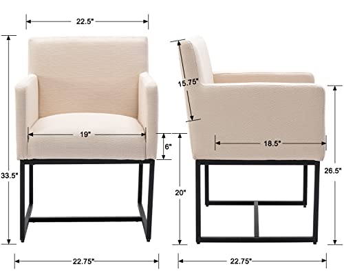 HNY Mid Century Modern Upholstered Dining Chairs with Arms Set of 4, Linen Accent with Black Finish Metal Frame, 19'' Wide for Living Room Kitchen Bedroom, Cream, Cream-linen-black Frame