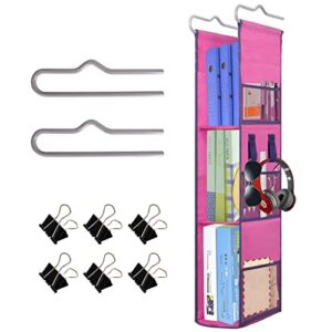 libeder 3 shelf hanging locker organizer for school, work, gym, closet, adjustable hanging locker accessories shelves for girls boys, hangs from shelf, rod to create storage space(pink-purple)