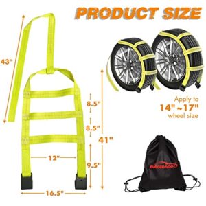 Autofonder 2Pc Tow Dolly Basket Straps with Flat Hook for 14"-17" Tires -10,000 lbs Breaking Strength Tire Bonnet&Tire Net -2” Over Wheel Car Basket Tie Down Straps with Axle Straps,Carrying Bag