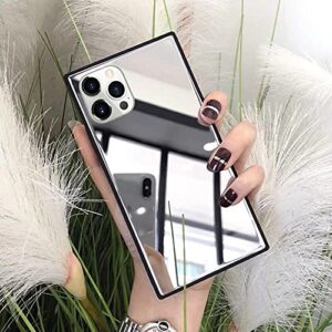 luvi compatible with iphone 14 pro max square mirror case for women makeup cute luxury glossy glass mirror back design with silicone bumper slim thin case fashion protective shockproof cover