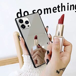 LUVI Compatible with iPhone 14 Pro Max Square Mirror Case for Women Makeup Cute Luxury Glossy Glass Mirror Back Design with Silicone Bumper Slim Thin Case Fashion Protective Shockproof Cover