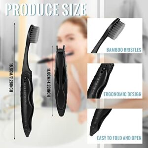 Youyole 16 Pcs Black Travel Toothbrush Folding Portable Charcoal Toothbrush Travel Toothbrush Kit with Soft Medium Bristles for Camping Travel Manual Toothbrushes Bulk